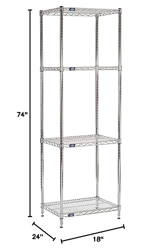 Nexel 18" x 24" x 74", 4 Tier Adjustable Wire Shelving Unit, NSF Listed Commercial Storage Rack, Chrome Finish, leveling feet