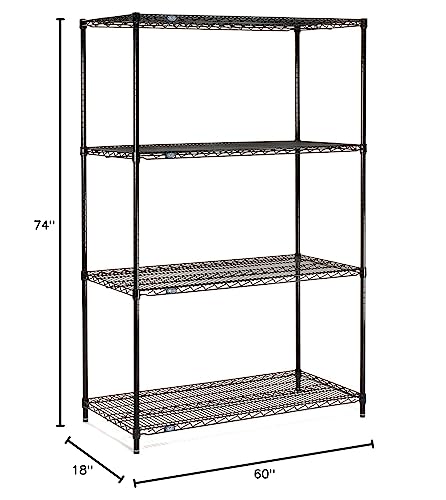 Nexel Adjustable Wire Shelving Unit, 4 Tier, NSF Listed Commercial Storage Rack, 18" x 60" x 74", Black Epoxy