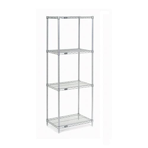 Nexel 4-Shelf Wire Shelving Unit, Silver Finish, 24" W x 24" L x 74" H