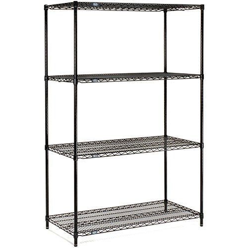 Nexel 24" x 30" x 63", 4 Tier Adjustable Wire Shelving Unit, NSF Listed Commercial Storage Rack, Black Epoxy Finish, Leveling feet