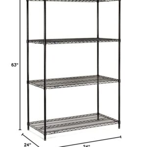 Nexel 24" x 30" x 63", 4 Tier Adjustable Wire Shelving Unit, NSF Listed Commercial Storage Rack, Black Epoxy Finish, Leveling feet