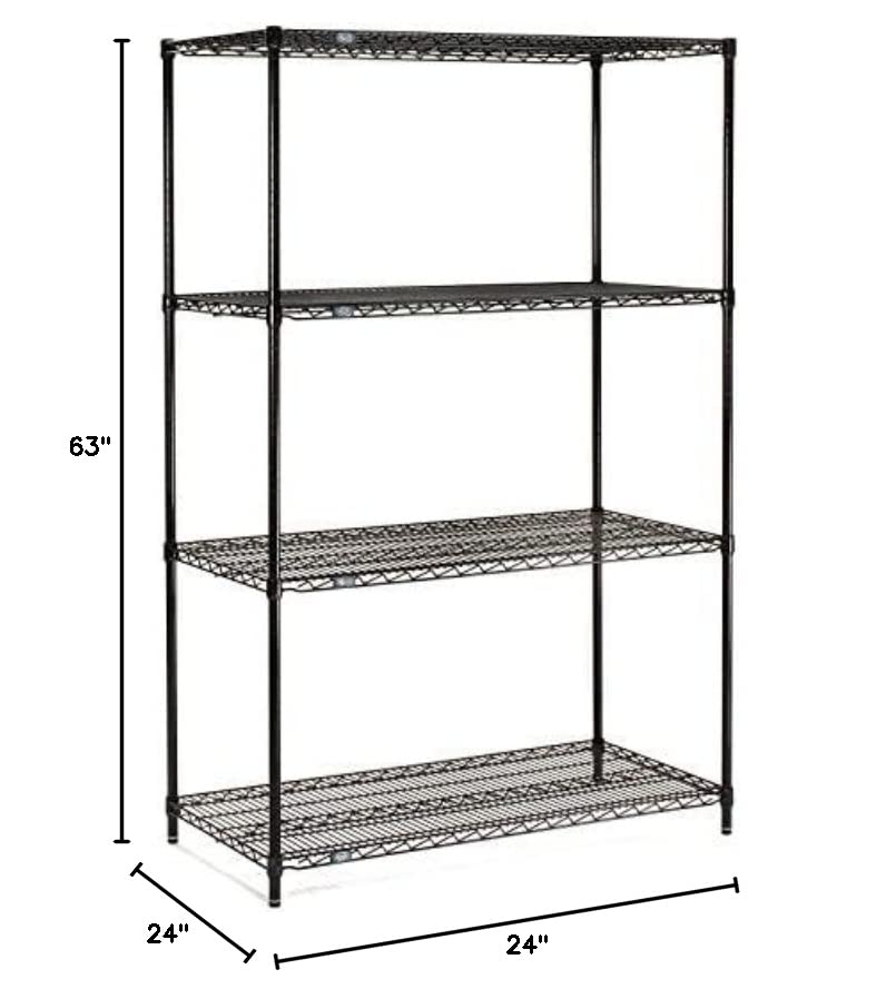 Nexel 24" x 30" x 63", 4 Tier Adjustable Wire Shelving Unit, NSF Listed Commercial Storage Rack, Black Epoxy Finish, Leveling feet