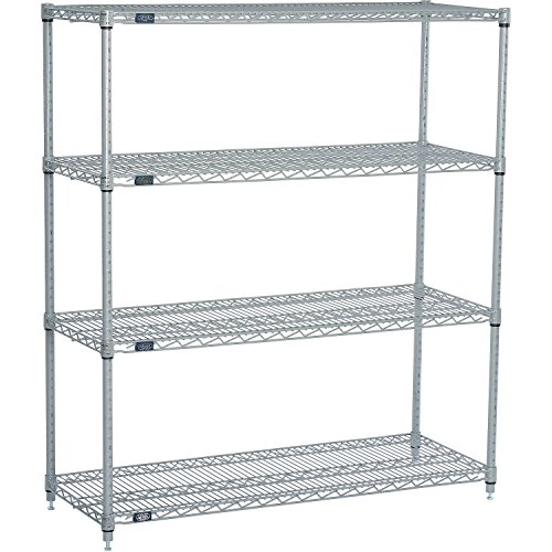 Nexel Adjustable Wire Shelving Unit, 4 Tier, NSF Listed Commercial Storage Rack, 24" x 36" x 63", Silver Epoxy