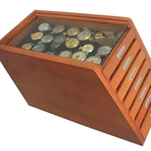 Collector's Knife Display Case Tool Storage Holder Cabinet Drawers Pocket Watch Collection Showcase Walnut Finish