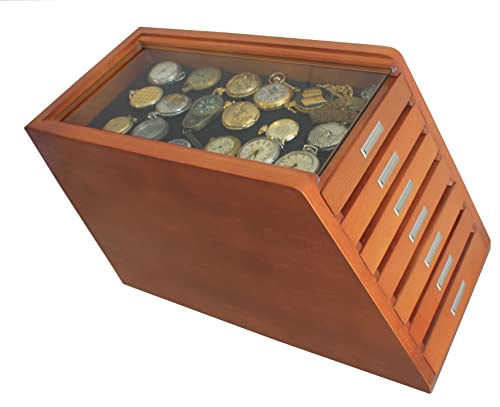 Collector's Knife Display Case Tool Storage Holder Cabinet Drawers Pocket Watch Collection Showcase Walnut Finish