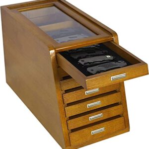 Collector's Knife Display Case Tool Storage Holder Cabinet Drawers Pocket Watch Collection Showcase Walnut Finish