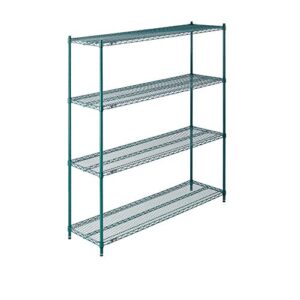 nexel poly-green adjustable wire shelving unit, 4 tier, heavy duty commerical storage organizer wire rack, 18" x 60" x 74", green