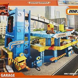 Matchbox Cars Playset, 4-Level Toy Garage & Tow Truck in 1:64 Scale, Kid-Powered Elevator, Car Repair Station & Spiral Ramp