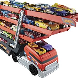 Hot Wheels Playset with Hw MEGA Hauler Toy Truck & 1:64 Scale Car, Stores 50+ Vehicles, Expands to 6 Levels