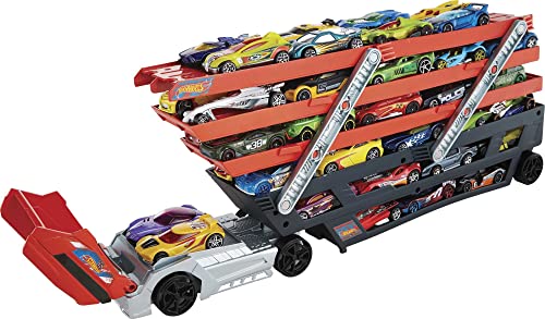 Hot Wheels Playset with Hw MEGA Hauler Toy Truck & 1:64 Scale Car, Stores 50+ Vehicles, Expands to 6 Levels