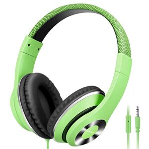 ausdom lightweight over-ear wired hifi stereo headphones with built-in mic comfortable leather earphones noise isolating adjustable deep bass for iphone ipod ipad macbook mp3 smartphones laptop- green