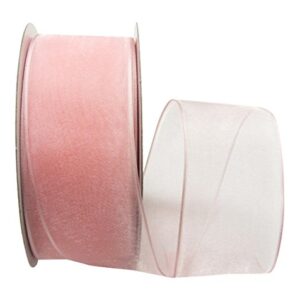 Ribbon Bazaar Sheer Organza Wired Ribbon - 100% Polyester Wire Edged Ribbon for Floral Decor, Table Arrangements, Apparel Embellishment & More - 1-1/2 inch Light Pink 25 Yards