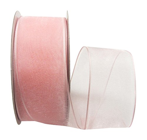 Ribbon Bazaar Sheer Organza Wired Ribbon - 100% Polyester Wire Edged Ribbon for Floral Decor, Table Arrangements, Apparel Embellishment & More - 1-1/2 inch Light Pink 25 Yards