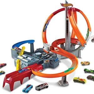 Hot Wheels Toy Car Track Set Spin Storm, 3 Intersections for Crashing & Motorized Booster, 1:64 Scale Car