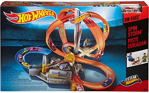 Hot Wheels Toy Car Track Set Spin Storm, 3 Intersections for Crashing & Motorized Booster, 1:64 Scale Car