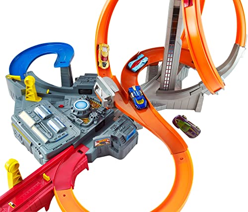 Hot Wheels Toy Car Track Set Spin Storm, 3 Intersections for Crashing & Motorized Booster, 1:64 Scale Car