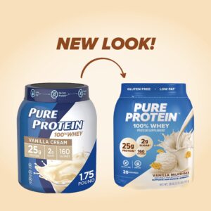 Whey Protein Powder by Pure Protein, Gluten Free, Vanilla Cream, 1.75 Lbs