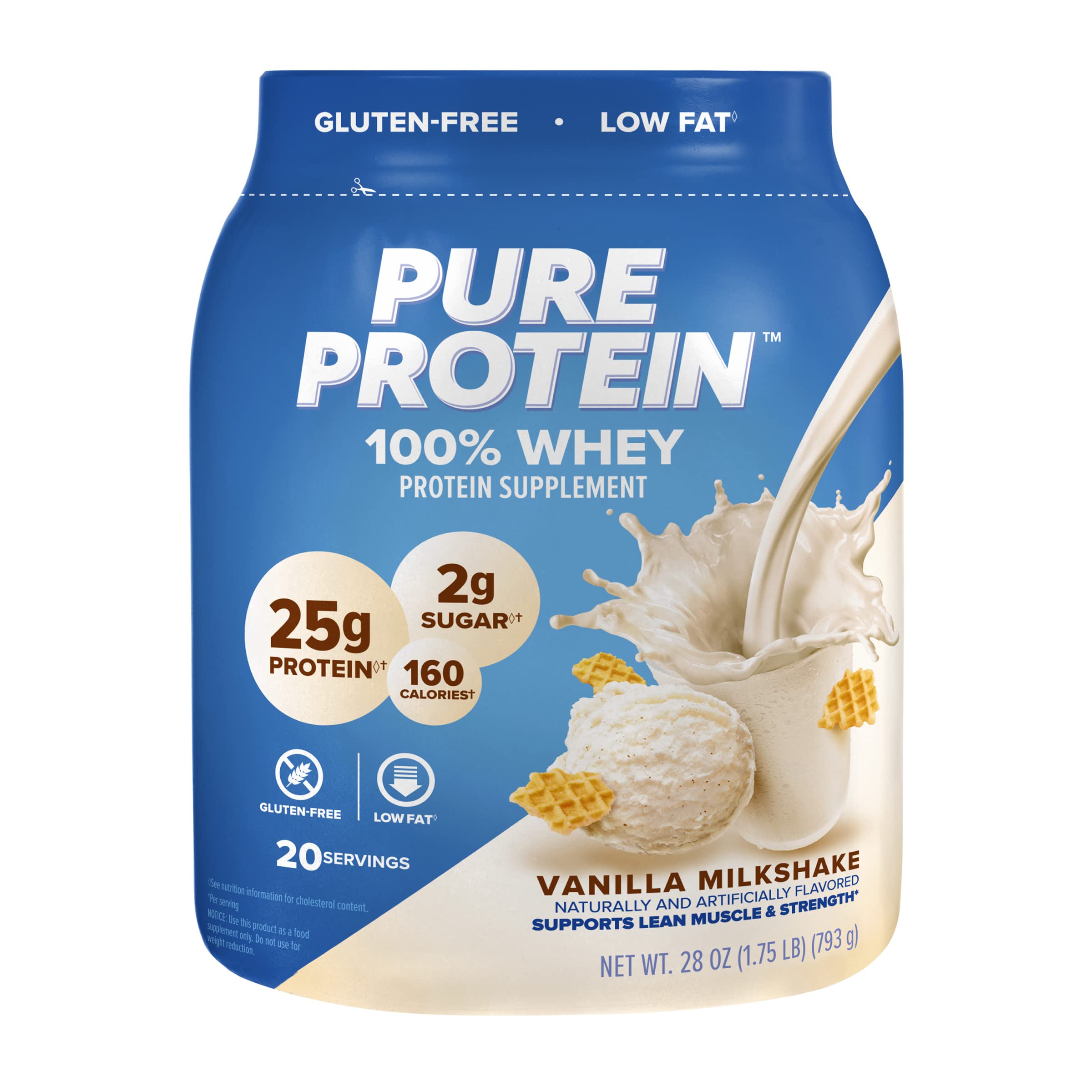 Whey Protein Powder by Pure Protein, Gluten Free, Vanilla Cream, 1.75 Lbs