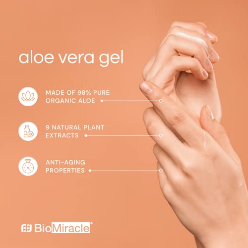 BioMiracle Aloe Vera Brightening and Soothing Gel, 1 Pump Bottle, with 9 Natural Plant Extracts, for Deep Hydration and Anti-Aging Benefits