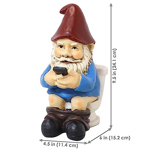 Sunnydaze Cody The Garden Gnome on The Throne Reading His Phone - Funny Lawn Decoration - 9.5 Inches Tall