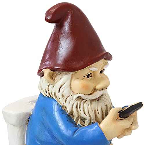 Sunnydaze Cody The Garden Gnome on The Throne Reading His Phone - Funny Lawn Decoration - 9.5 Inches Tall