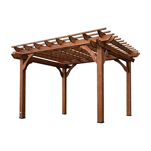 Backyard Discovery 12' by 10' Cedar Wood Pergola, Wind Secure, Strong, Quality Made, Rot Resistant, Concrete Anchors, Spacious for Outdoor Patio, Deck