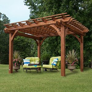 Backyard Discovery 12' by 10' Cedar Wood Pergola, Wind Secure, Strong, Quality Made, Rot Resistant, Concrete Anchors, Spacious for Outdoor Patio, Deck