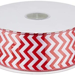 Morex Ribbon Wired Peppermint Chevron Polyester Ribbon, 2-1/2"/50 yd, Red/White