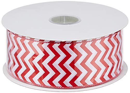 Morex Ribbon Wired Peppermint Chevron Polyester Ribbon, 2-1/2"/50 yd, Red/White