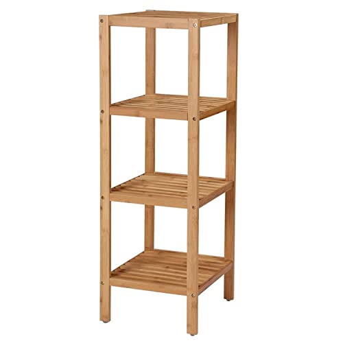 SONGMICS 4-Tier Bamboo Bathroom Shelf, Narrow Shelving Unit, Multifunctional Storage Rack, Corner Rack, for Kitchen, Living Room, Bedroom, Entryway, Bathroom, Natural UBCB54Y