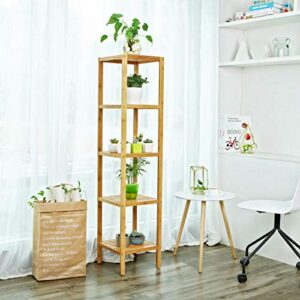 SONGMICS 5-Tier Bamboo Bathroom Shelf, Narrow Shelving Unit, Multifunctional Storage Rack, Corner Rack, for Kitchen, Living Room, Bedroom, Entryway, Bathroom, Natural UBCB55Y