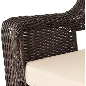 Jeco Rocker Wicker Chair with Tan Cushion, Set of 2, Espresso