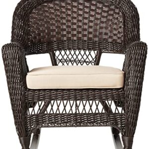 Jeco Rocker Wicker Chair with Tan Cushion, Set of 2, Espresso