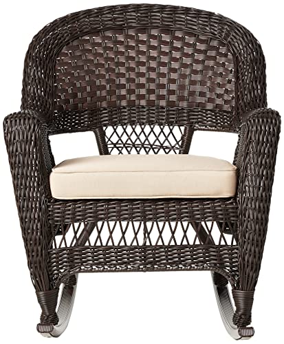 Jeco Rocker Wicker Chair with Tan Cushion, Set of 2, Espresso