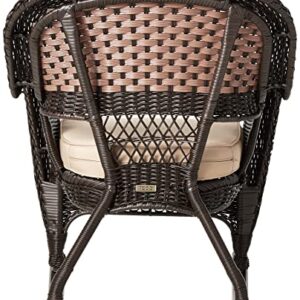 Jeco Rocker Wicker Chair with Tan Cushion, Set of 2, Espresso