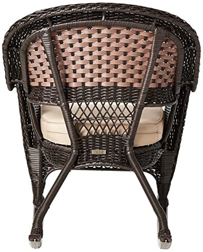 Jeco Rocker Wicker Chair with Tan Cushion, Set of 2, Espresso