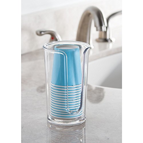 iDesign Paper & Plastic Disposable Cup Dispenser for Bathroom Countertops, The Clarity Collection – 3” x 3” x 5”, Clear