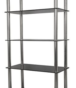 AVF S25-A Tall 5 Tier Shelving Unit in Black Glass & Chrome