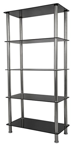 AVF S25-A Tall 5 Tier Shelving Unit in Black Glass & Chrome