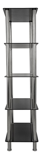 AVF S25-A Tall 5 Tier Shelving Unit in Black Glass & Chrome