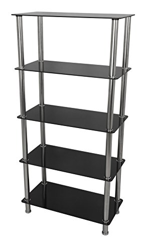 AVF S25-A Tall 5 Tier Shelving Unit in Black Glass & Chrome