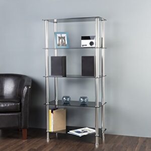 AVF S25-A Tall 5 Tier Shelving Unit in Black Glass & Chrome