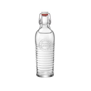 bormioli rocco officina water bottle | 37.25 oz, italian glass pitcher | airtight seal & metal clamp | easy to carry handle, dishwasher safe & eco-friendly | safe for infused & carbonated drinks