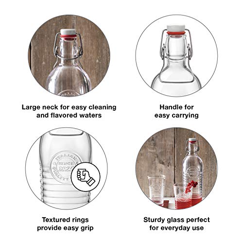 Bormioli Rocco Officina Water Bottle | 37.25 oz, Italian Glass Pitcher | Airtight Seal & Metal Clamp | Easy To Carry Handle, Dishwasher Safe & Eco-Friendly | Safe For Infused & Carbonated Drinks