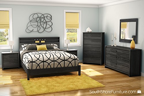 South Shore Tao 6-Drawer Double Dresser, Grey Oak with Wooden Handles