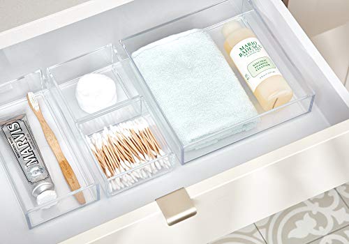 iDesign Clarity Plastic Drawer Organizer for Vanity, Countertop, Bathroom, Kitchen and Cabinet Storage, 8" x 4" x 2", Clear