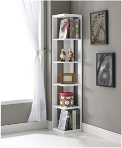 white finish wood wall corner 5-tier bookshelf bookcase