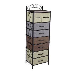 Household Essentials Victoria Dresser Tower Storage Organizer with 8 Multicolor Drawers Black Metal Frame and Mid Century Walnut Wood Grain Top