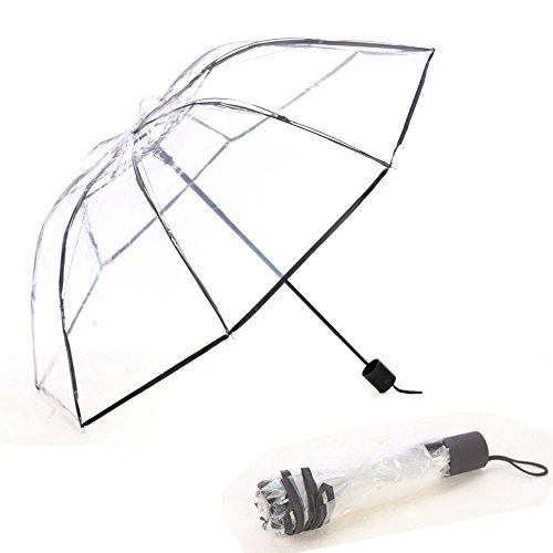 WerFamily Clear Transparent Folding Auto Open/Close Umbrella w Reinforced Steel Ribs (Black Rim) Fast ePacket Shipping