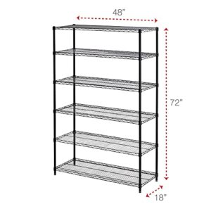 Alera NSF Certified 6-Shelf Wire Shelving Kit, 48w x 18d x 72h, Black